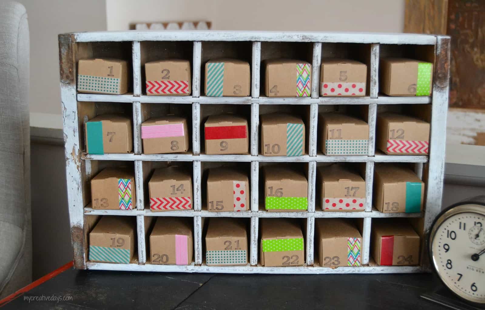 Homemade Advent Calendar Made With Small Boxes And A Bottle Crate 