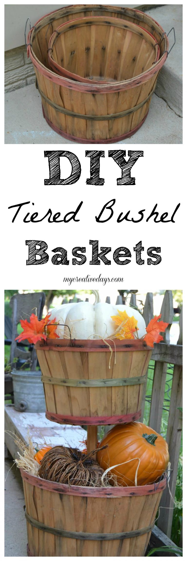 DIY Tiered Bushel Baskets For Your Fall Porch - My Creative Days