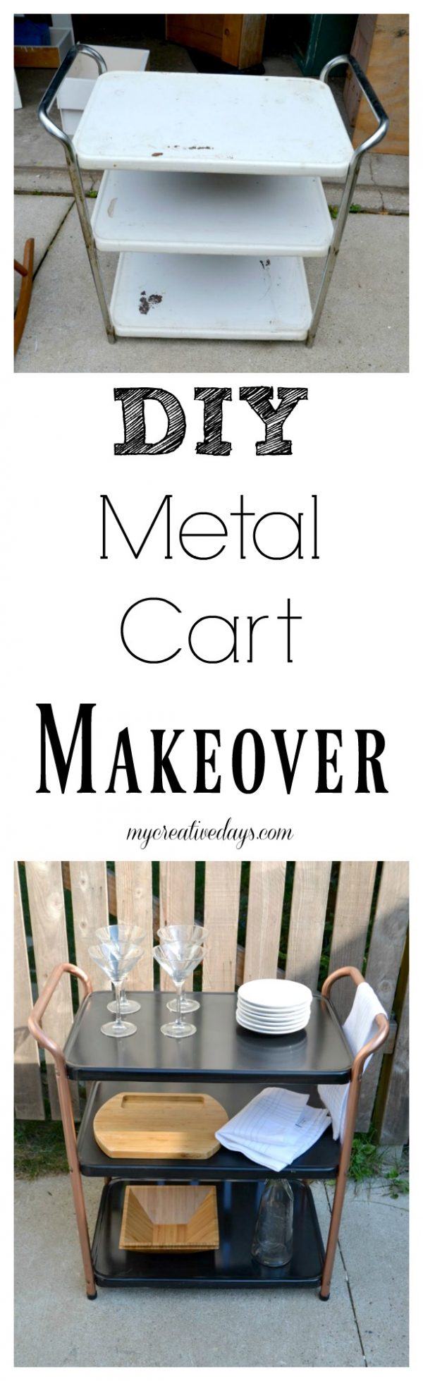 DIY Metal Cart Makeover To Use As A Beverage Station.