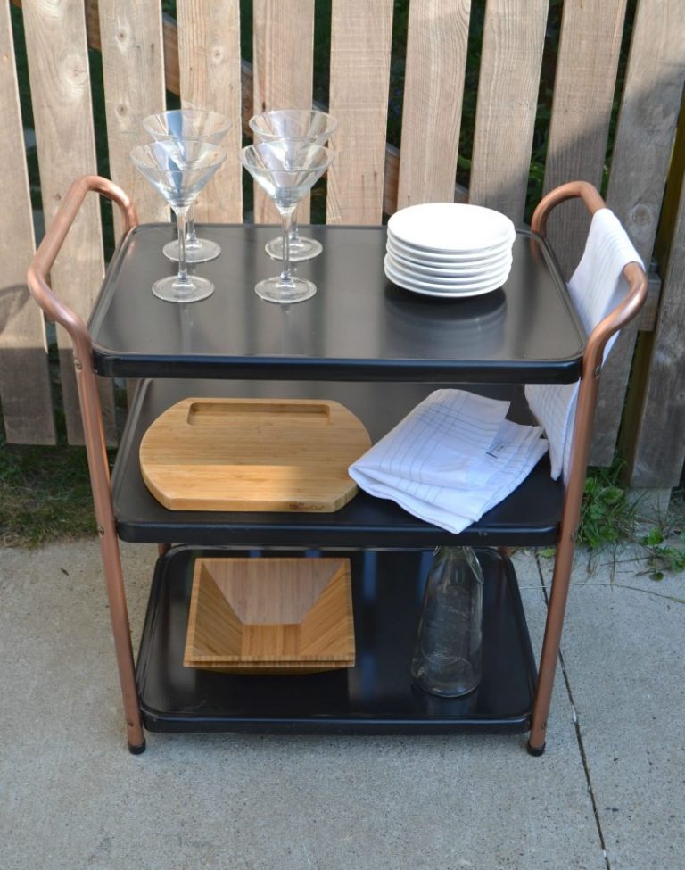 DIY Metal Cart Makeover To Use As A Beverage Station.