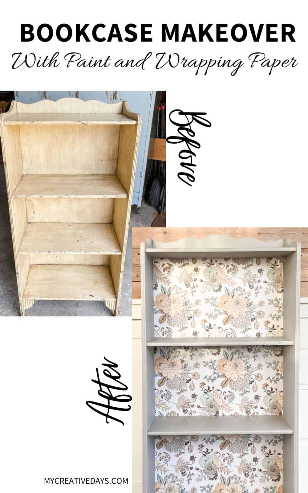 Bookcase Makeover With Paint and Wrapping Paper - My Creative Days
